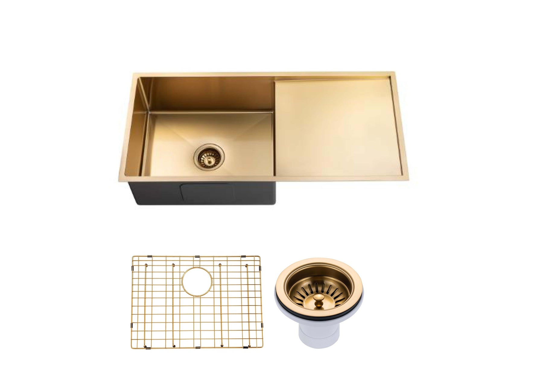 960*450mm Brushed Yellow Gold Hand-made Single Bowl Drainboard Kitchen ...